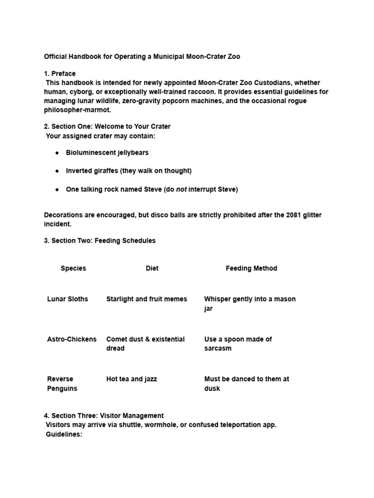 Official Handbook For Operating A Municipal Moon-Crater Zoo | PDF