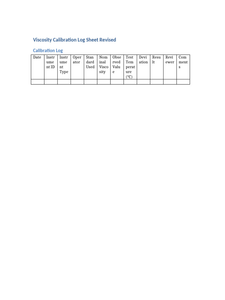 Viscosity Calibration Log Sheet Revised | PDF