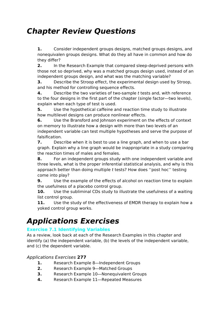 Chapter Review Questions | PDF | Recall (Memory) | Scientific Control