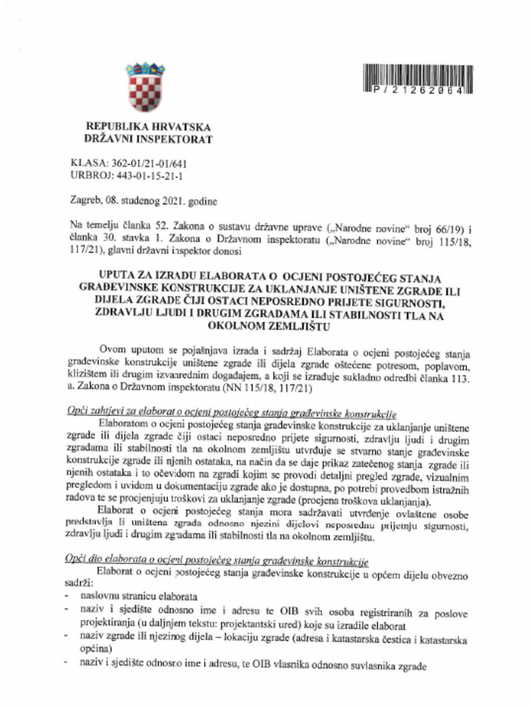 Uputa Za Izradu Elaborata o Ocjeni Postojećeg Stanja | PDF