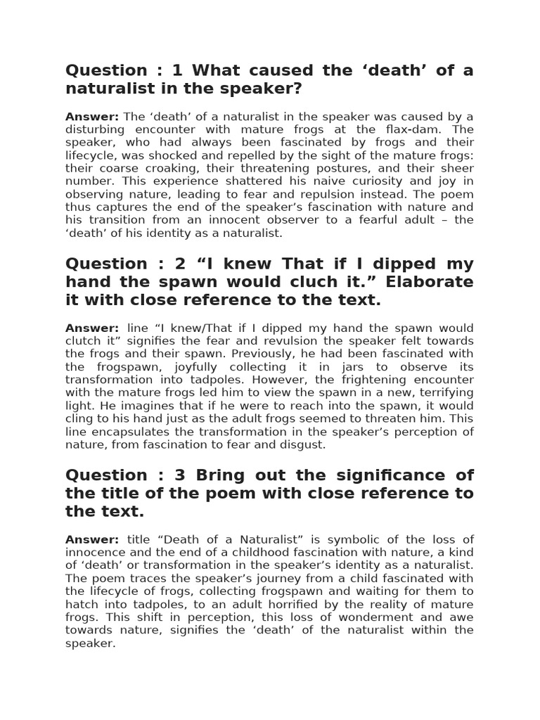 Death of a Naturalist: Loss of Innocence | PDF | Frog