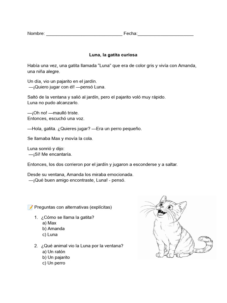 Luna, la gatita curiosa y su amigo Max | PDF