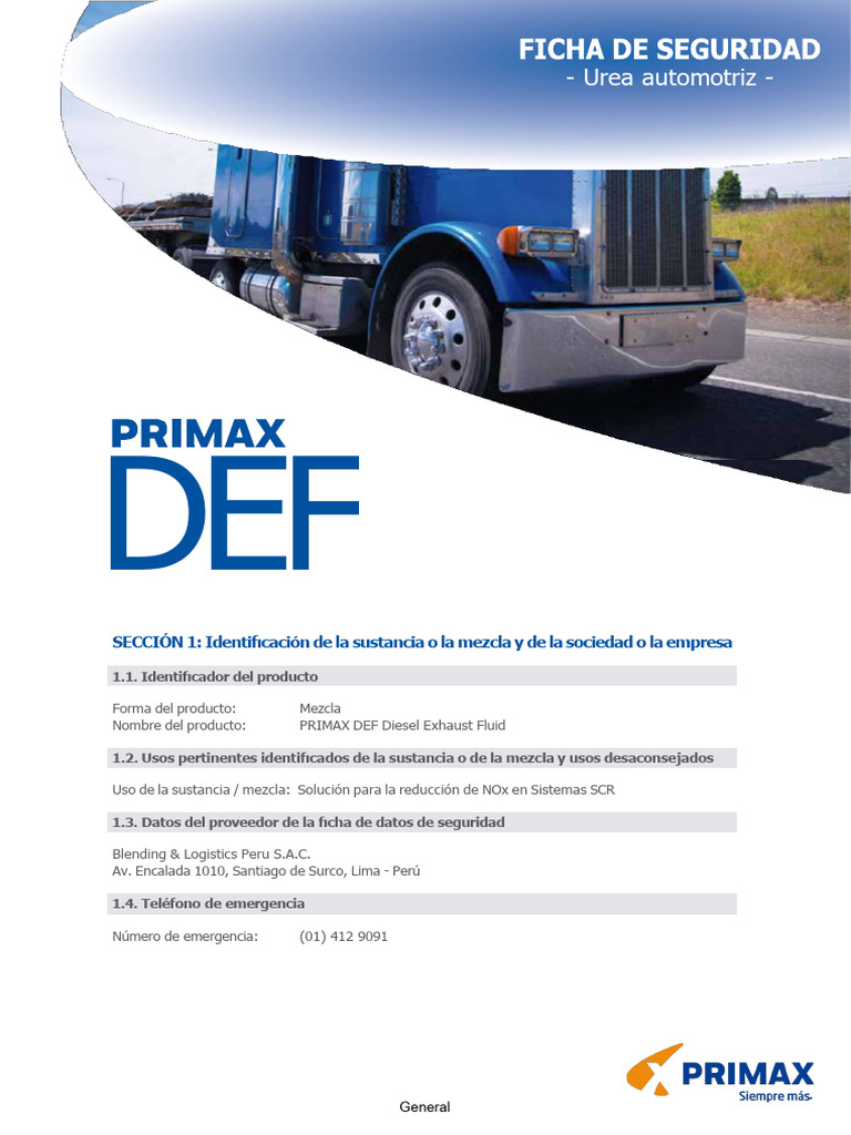 MSDS Primax DEF Urea 2023 | PDF | Agua | Amoníaco