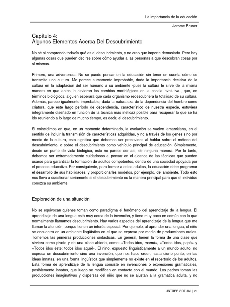 bruner_La_importancia_de_la_educaci_n_removed | PDF | Aprendizaje | Pensamiento