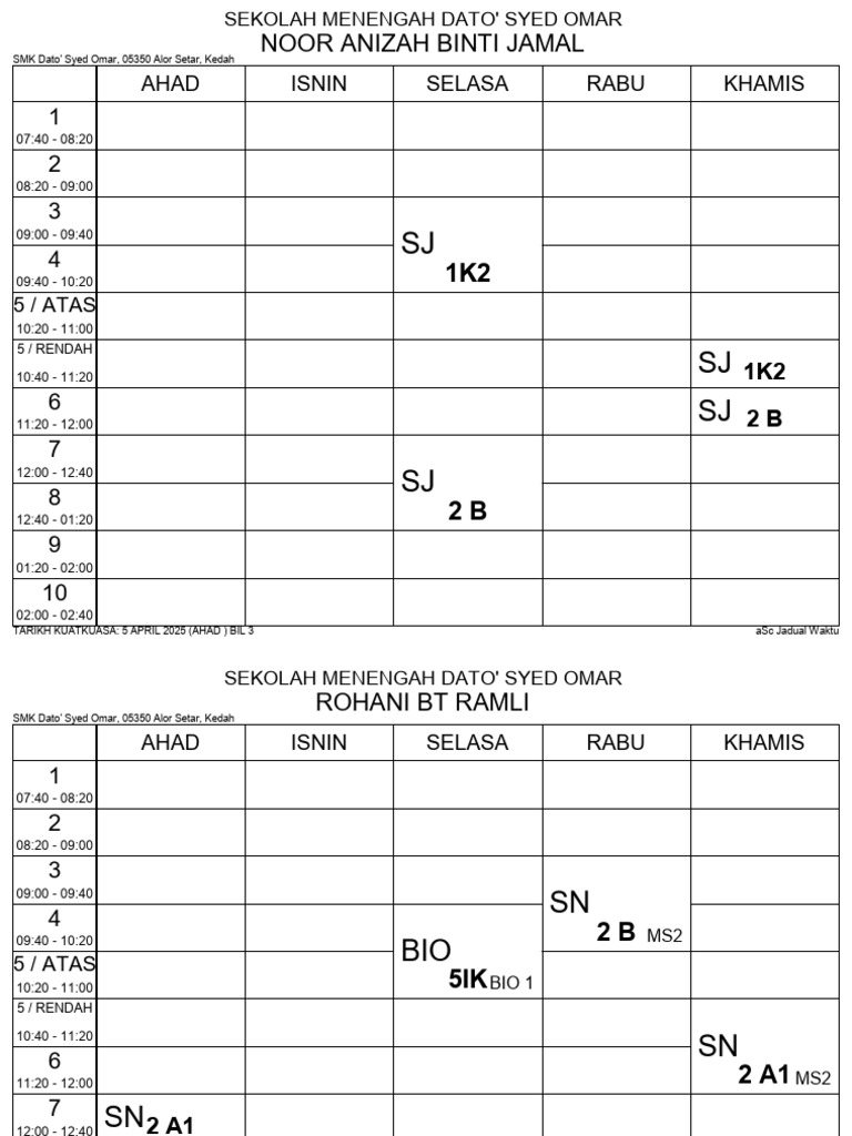 Jadual Guru Bil 3 | PDF