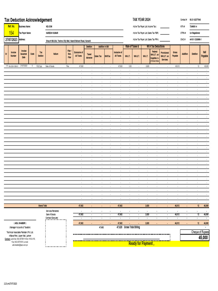 Tax Deduction Acknowledgement | PDF | Taxes | Economies