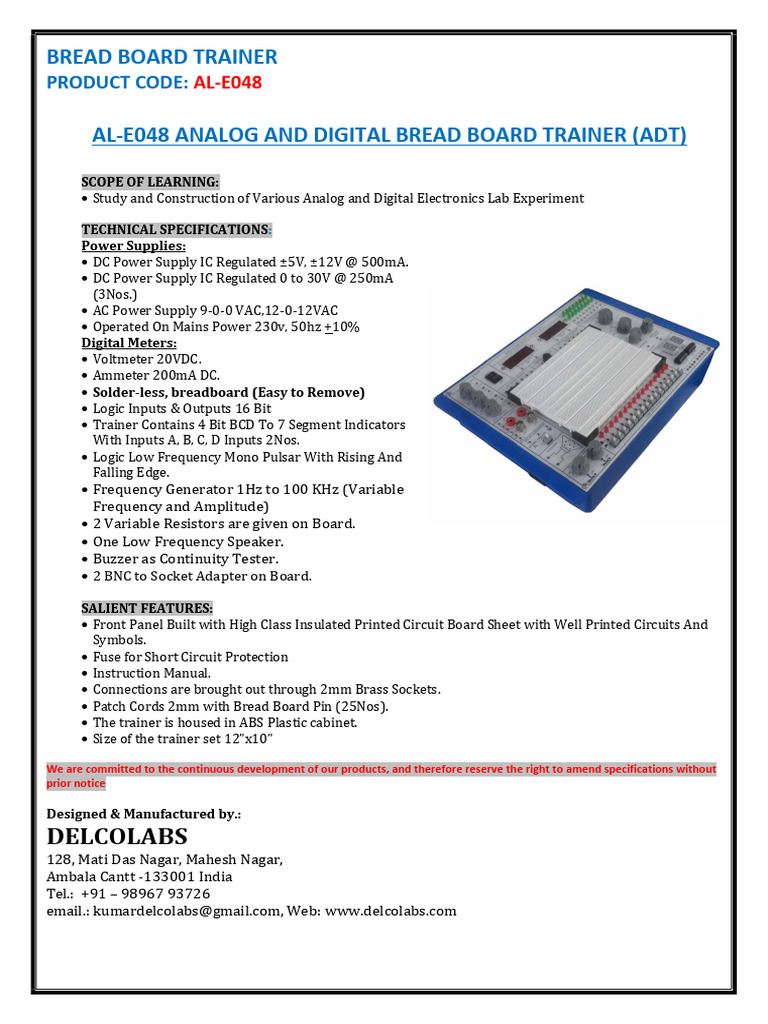 Al-e048 Analog-digital Bread Board Trainer (Adt) | PDF