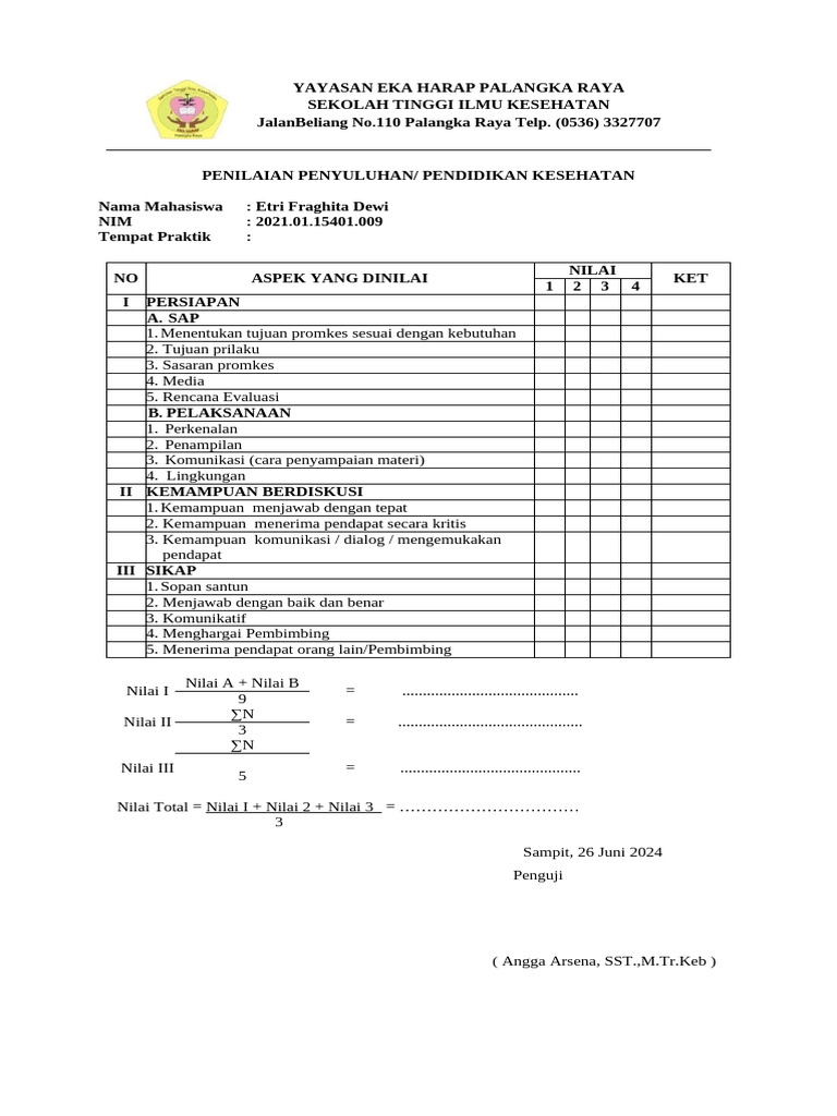 Format Penilaian Asga Bu Angga Punya Etri | PDF