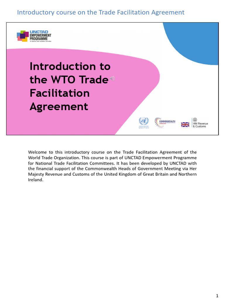 5.- Introduction to the WTO Trade Facililtation Agreement | PDF | World ...