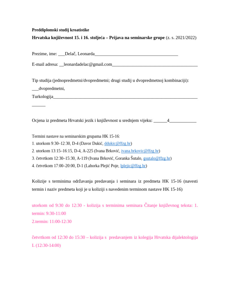 HK 15 16 - 2021 22 - Prijavni Obrazac | PDF