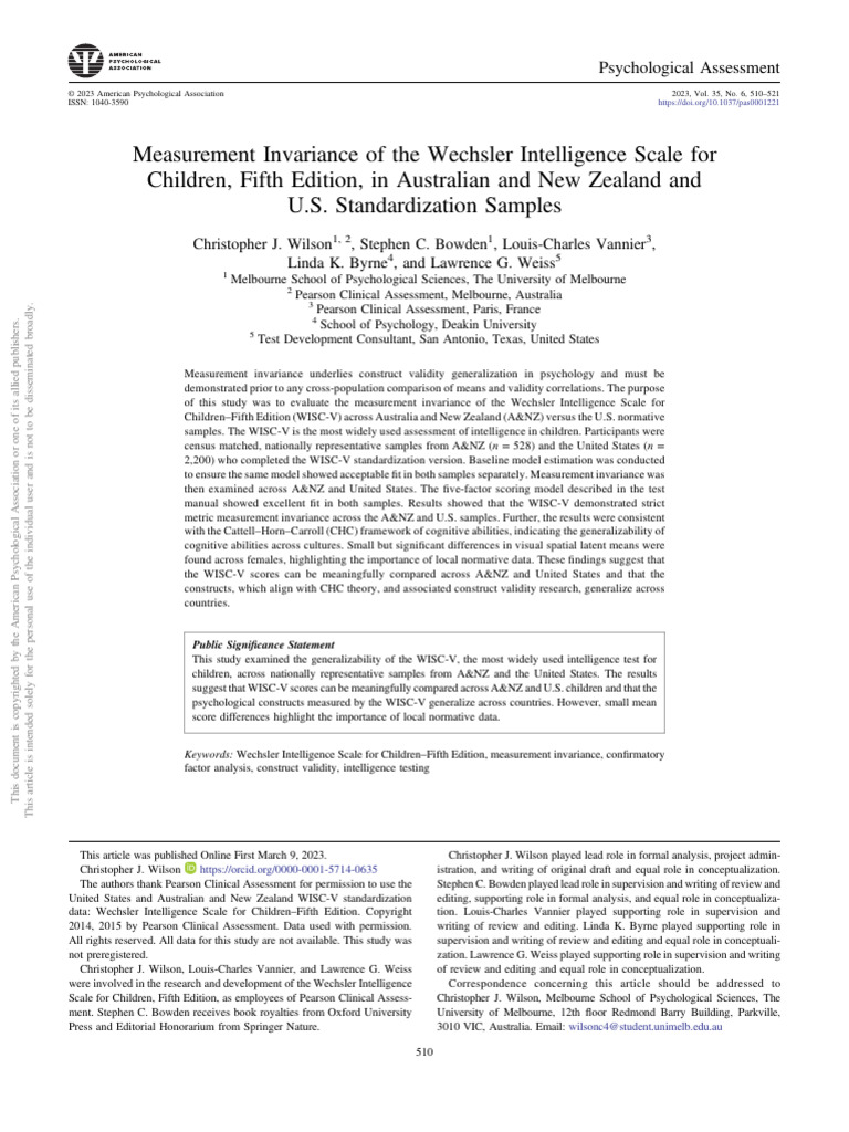 Measurement Invariance of The Wechsler Intelligence Scale For Children ...