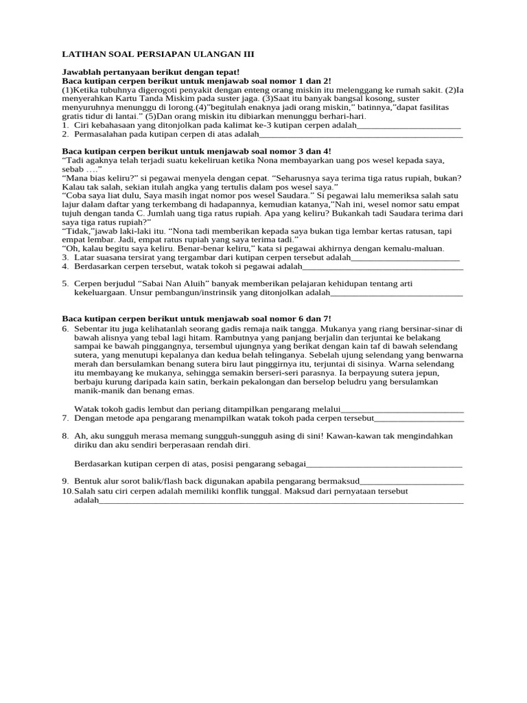 Latihan Soal Persiapan Ulangan Iii | PDF