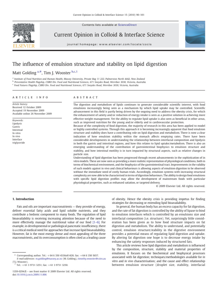 Emulsion Structure's Role in Lipid Digestion | PDF | Digestion | Bile