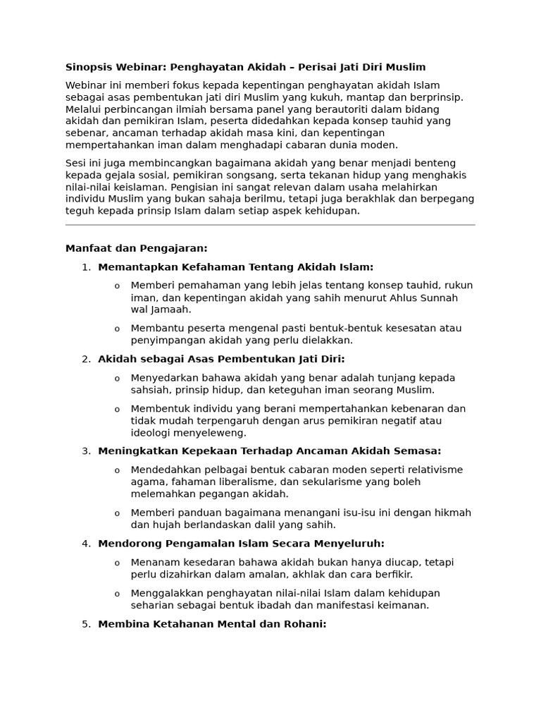 Webinar Penghayatan Akidah Islam | PDF
