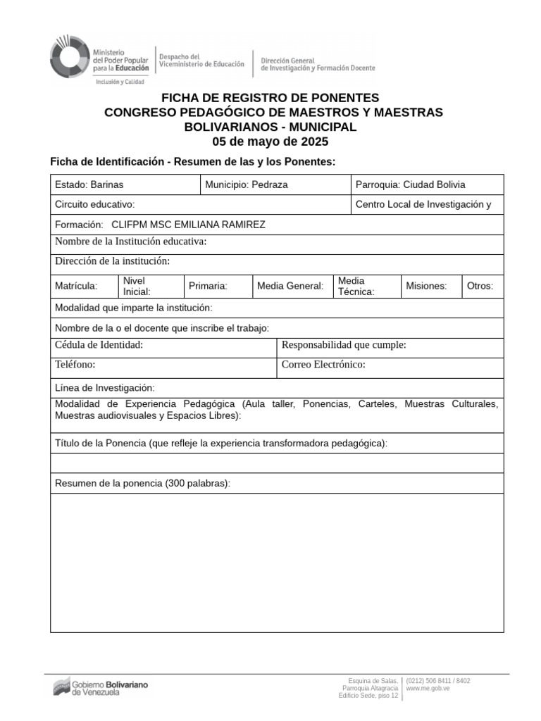FICHA DE REGISTRO DE PONENTES | PDF