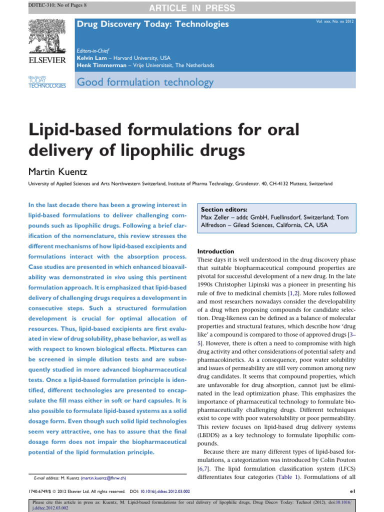 Kuentz2012 - Lipid-Based Formulations For Oral Oral Delivery of ...