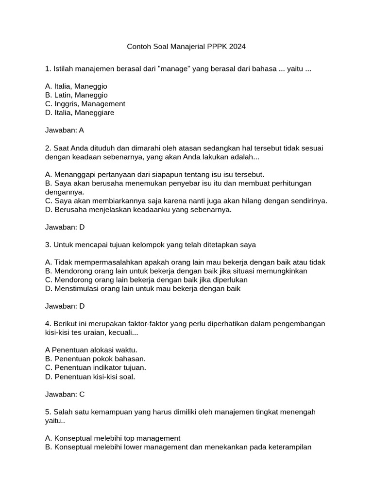 Soal Manajerial PPPK 2024: Ujian dan Jawaban | PDF