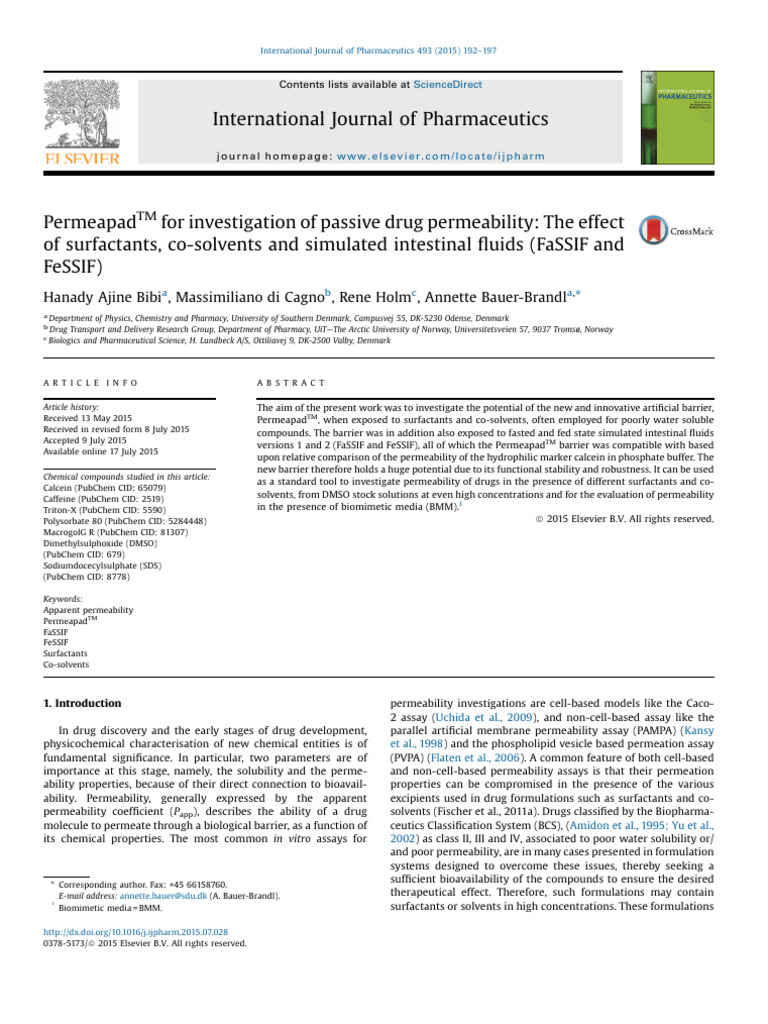 Permeapad for investigation of passive drug permeability. The effect of ...