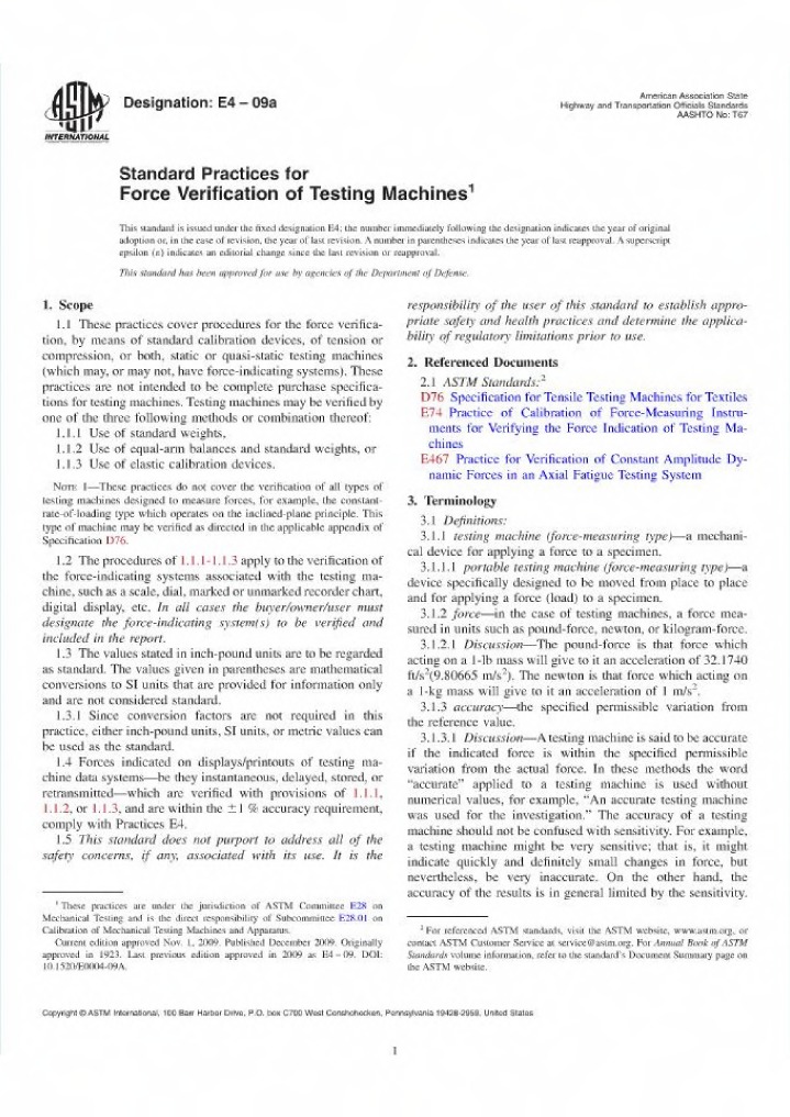 ASTM E4-09a | PDF