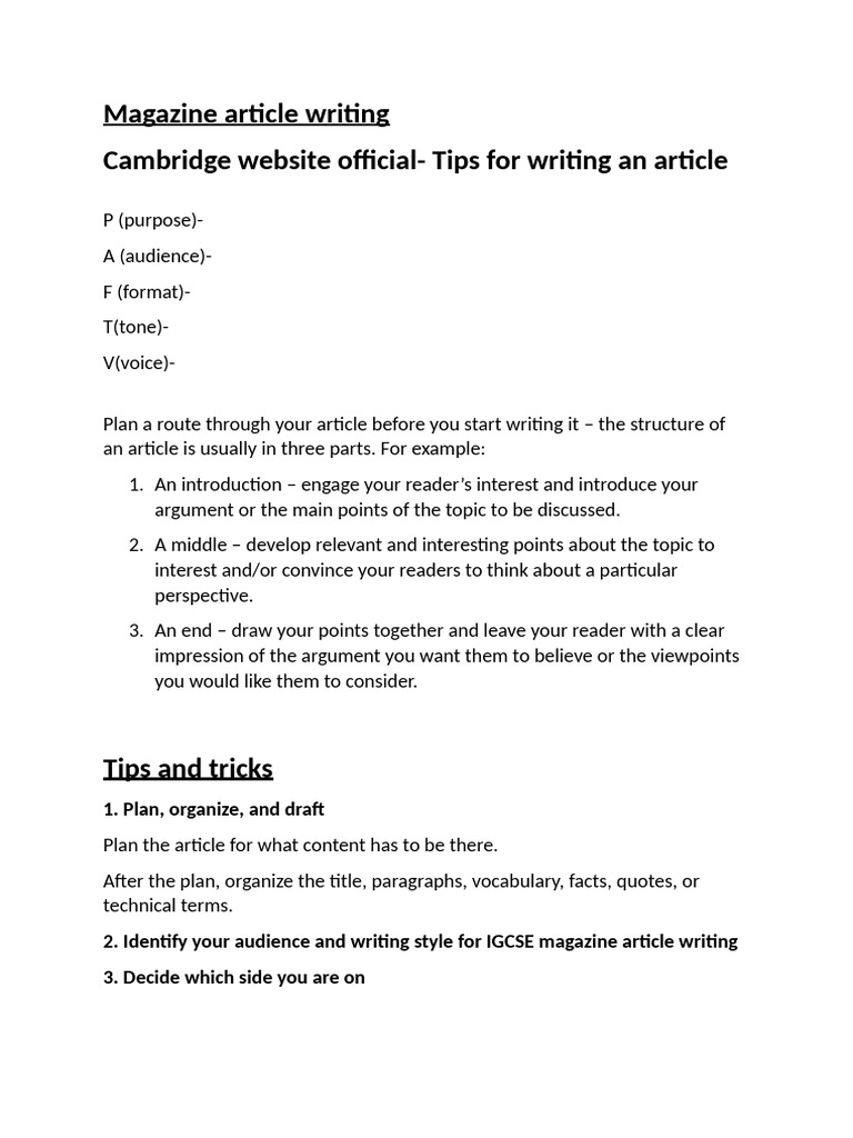 Essential Tips for Magazine Article Writing | PDF | Human Communication ...