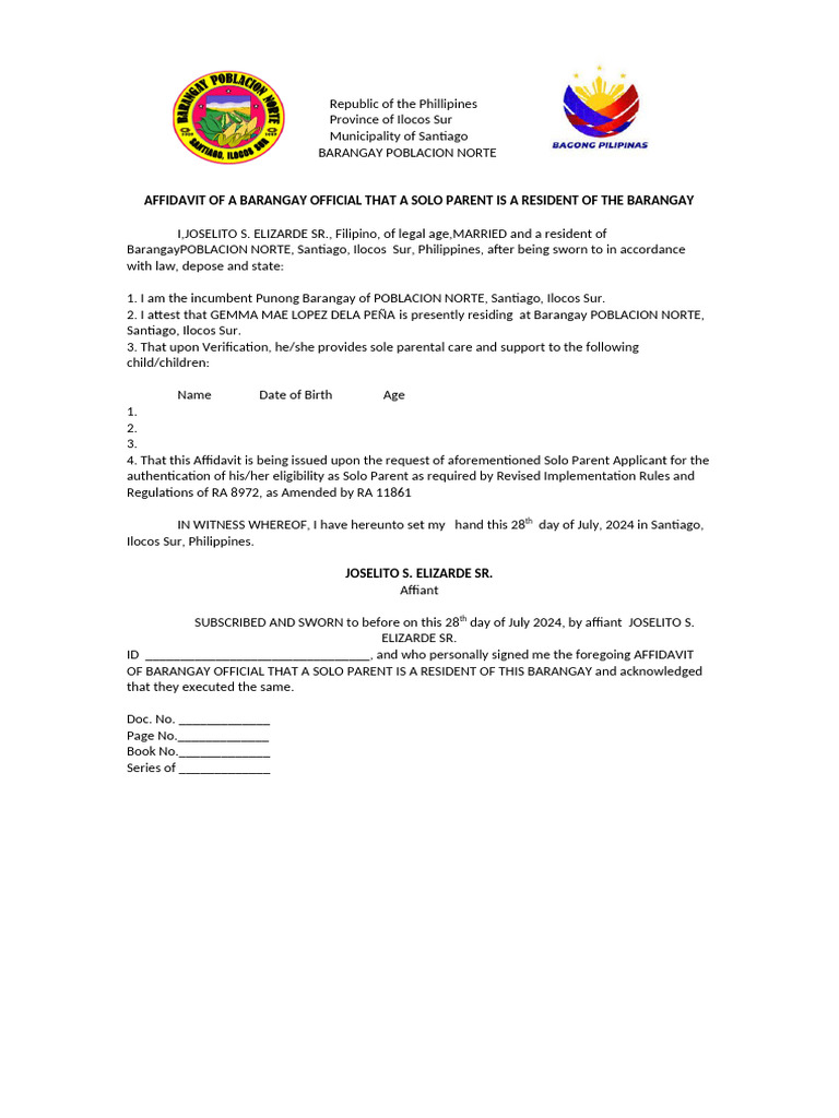 Affidavit of A Barangay Official | PDF