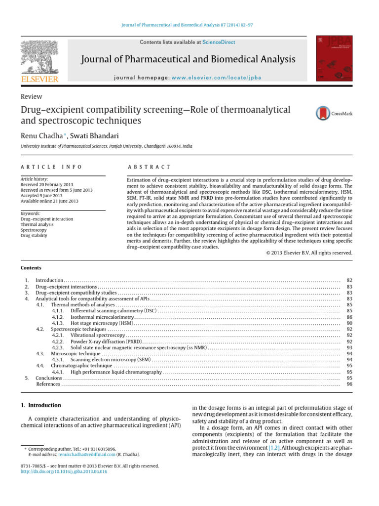 Renu Chadha Swati Bhandari Drug-Excipient Compatibility Screening-Role ...