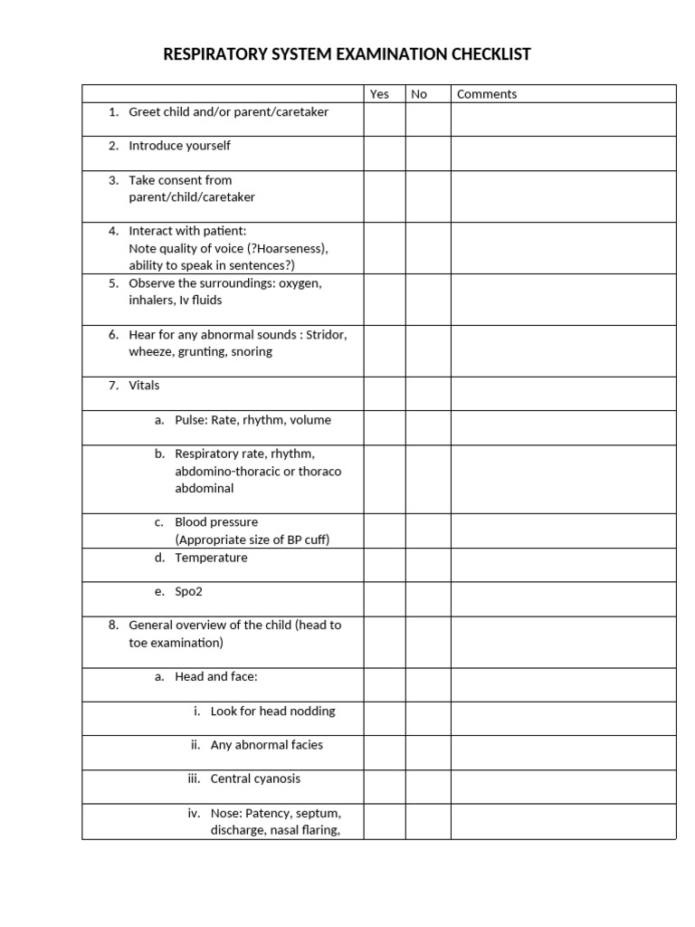 Respiratory System Examination Checklist | PDF | Respiratory System ...