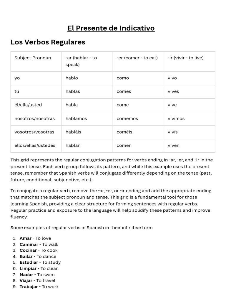 Spanish Present Tense Conjugation Guide | PDF | Grammatical Conjugation ...