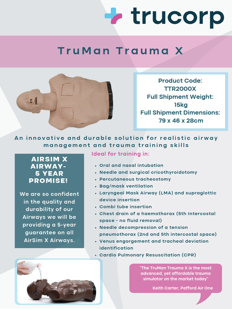 TruMan Trauma X Product Sheet | PDF | Cardiopulmonary Resuscitation ...