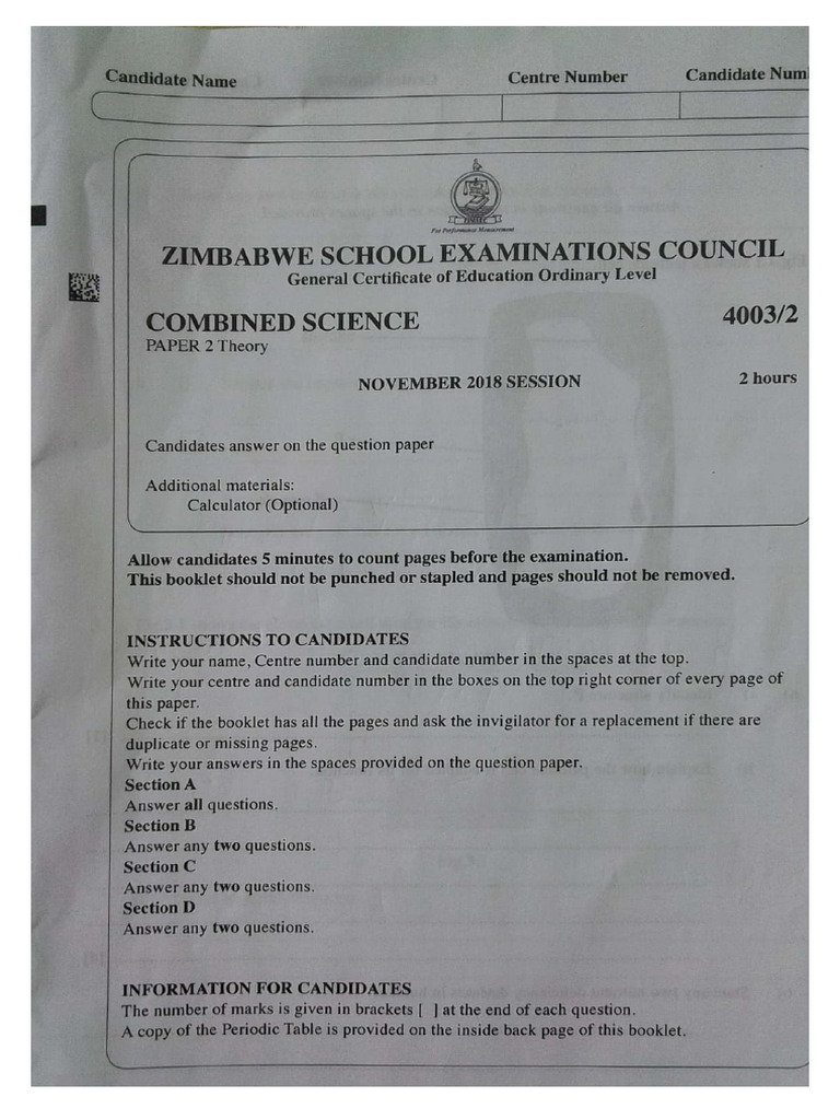 Combined Science 2018 P2 | PDF