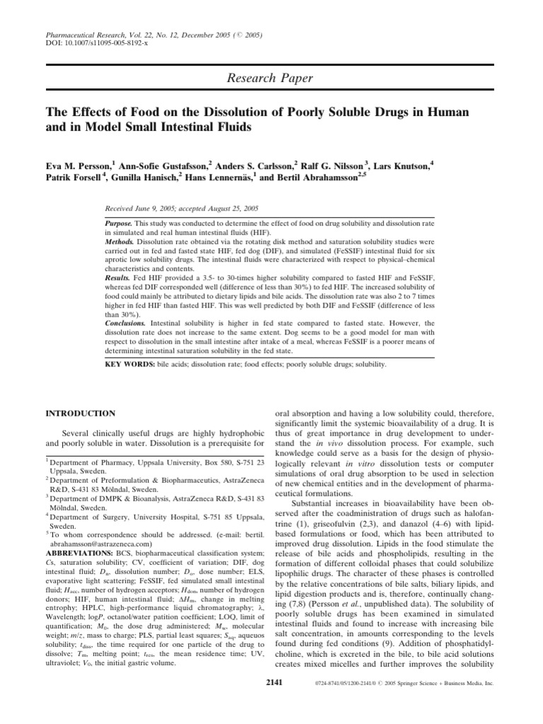 The Effects of Food On The Dissolution of Poorly Soluble Drugs in Human ...