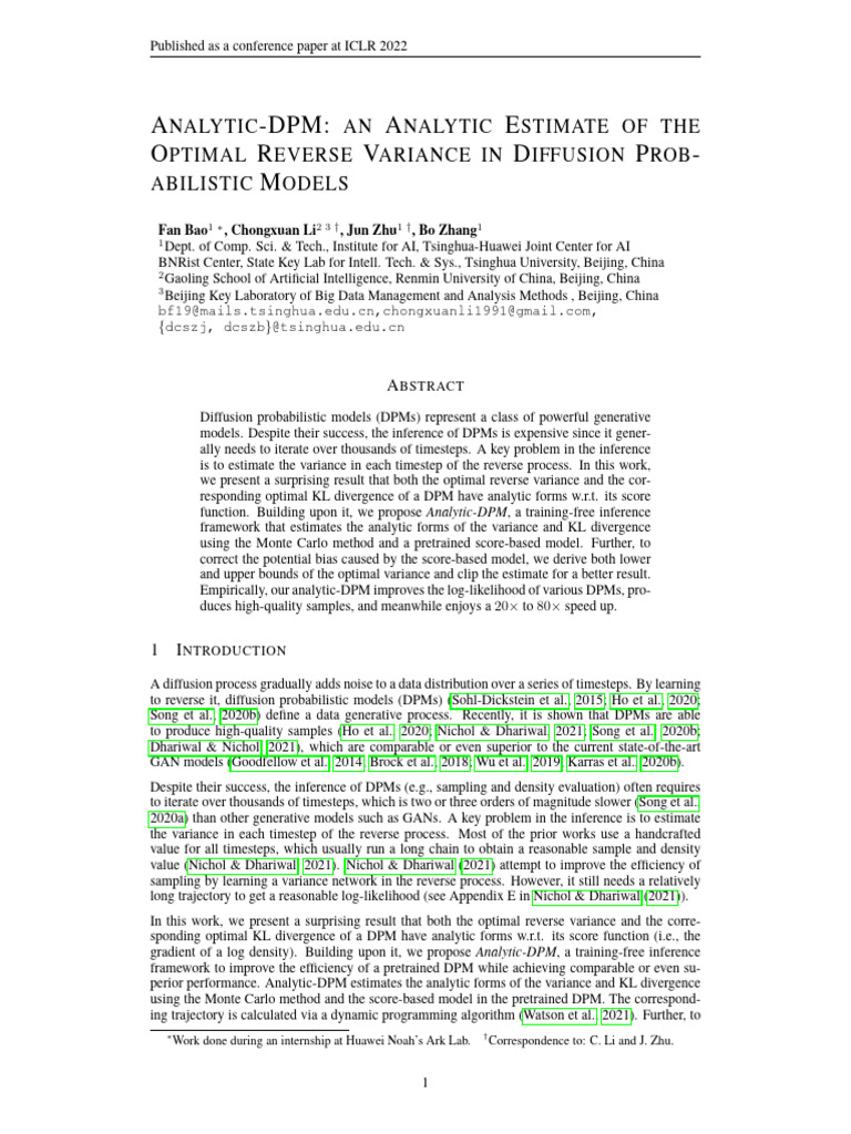 Analytic-Dpm An Analytic Estimate of The Optimal Reverse Variance in Diffusion Probabilistic ...