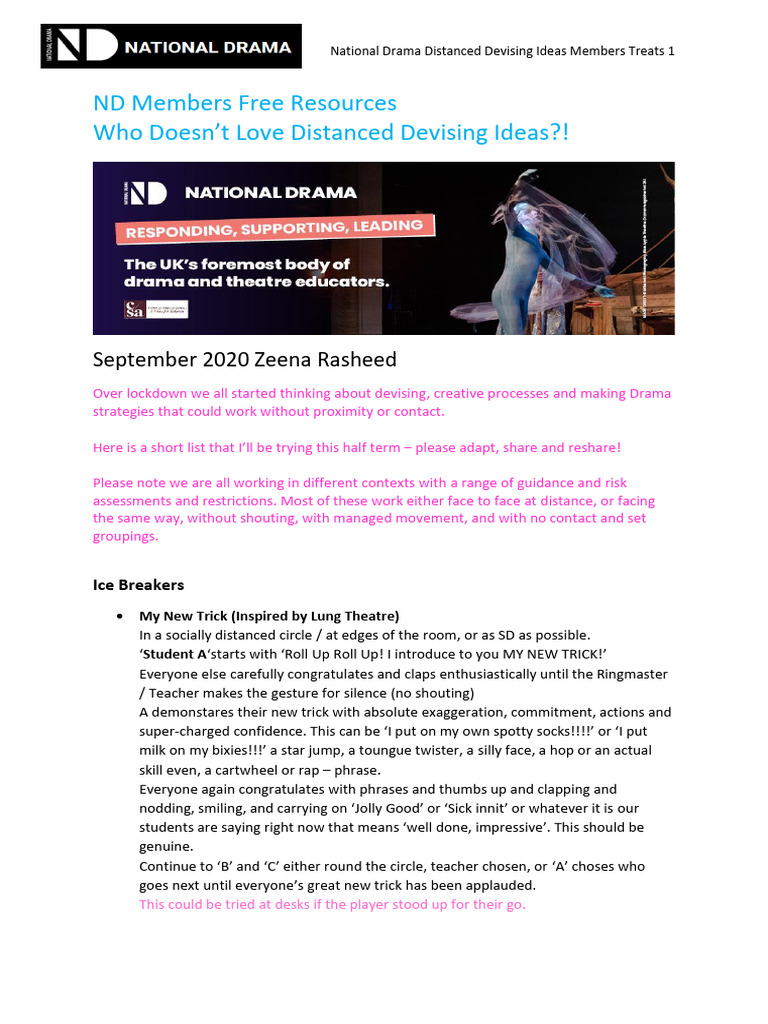 ND Members Distanced Devising Ideas | PDF