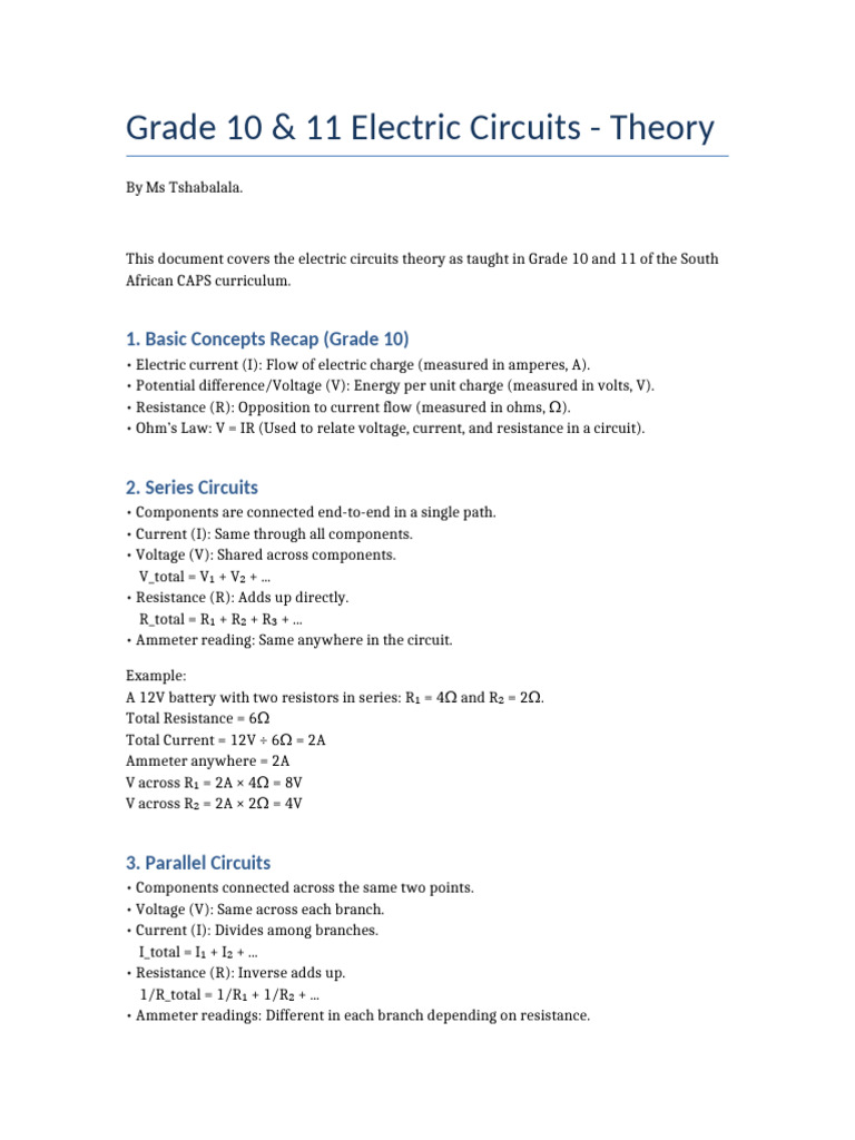 Electric Circuits Theory for Grades 10-11 | PDF | Series And Parallel ...