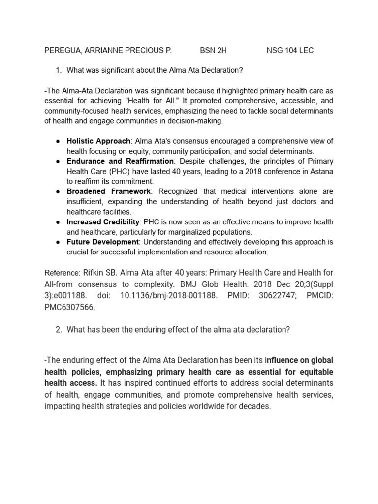 Impact of Alma Ata Declaration on Health | PDF | Public Services ...