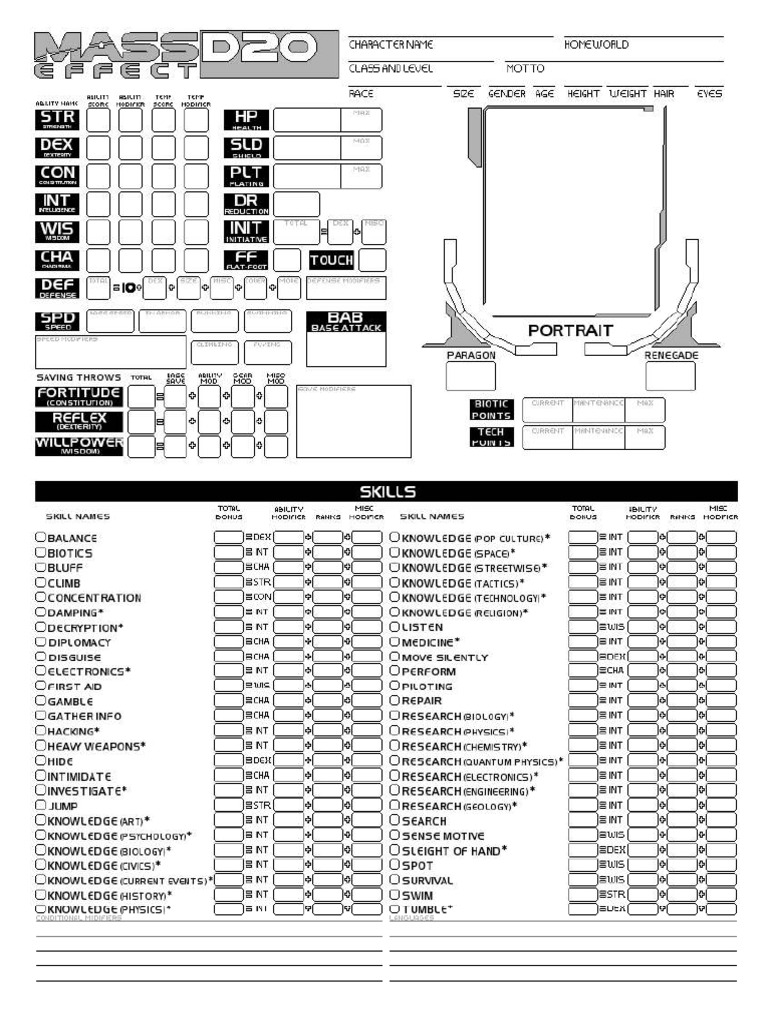 Mass Effect d20 Ficha | PDF