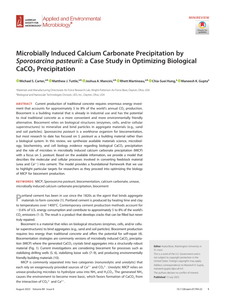 Carter Et Al Microbially Induced Calcium Carbonate Precipitation by ...