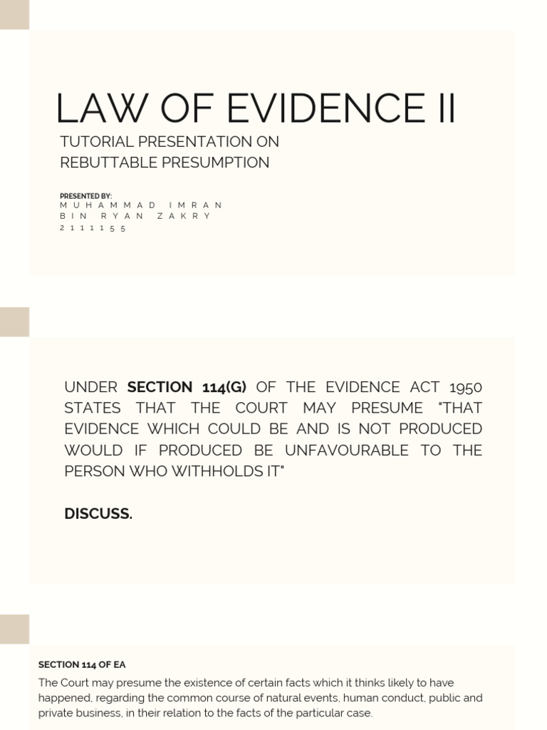 Rebuttable Presumption in Evidence Law | PDF | Burden Of Proof (Law ...