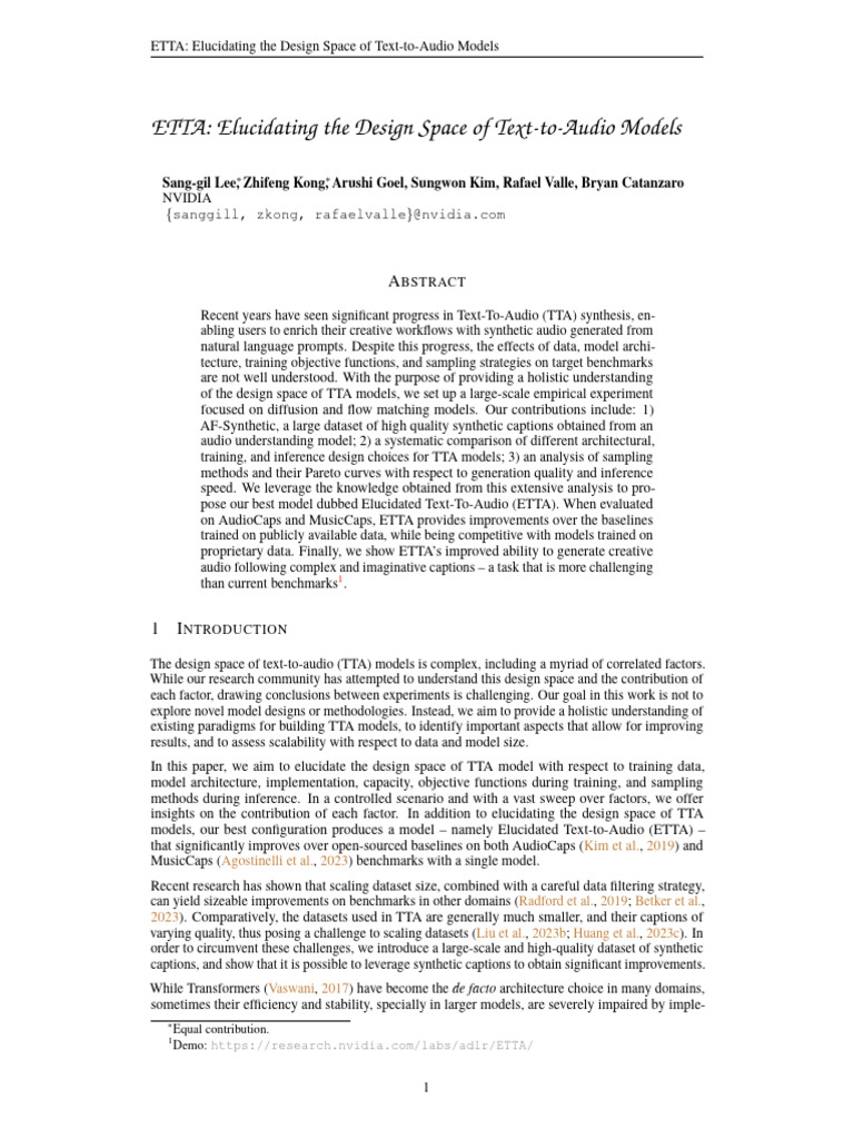 ETTA Elucidating The Design Space of Text-to-Audio Models | PDF ...