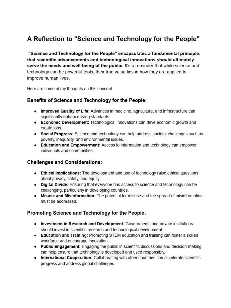 A Reflection To - Science and Technology For The People | PDF | Science ...