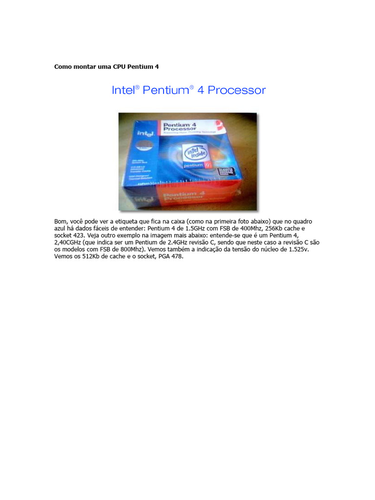 Como Montar CPU Pentium 4_Elisete_IDA | PDF | Unidade central de processamento | Termodinâmica