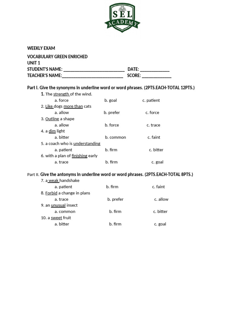 UNIT1 VOCABULARY GREEN ENRICHED | PDF | Semantics | Linguistics