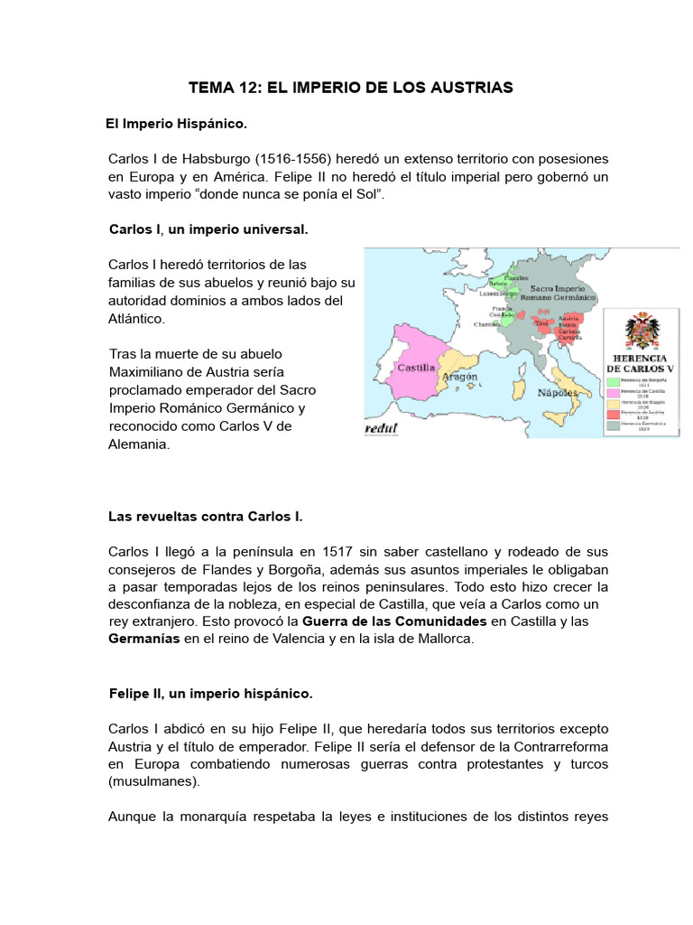 Tema 12 - El Imperio de Los Austrias | PDF | Imperio español | Santo Imperio Romano