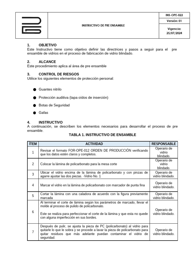 Ins-Ope-022 Instructivo de Pre Ensamble | PDF | Materiales | Dieléctrico