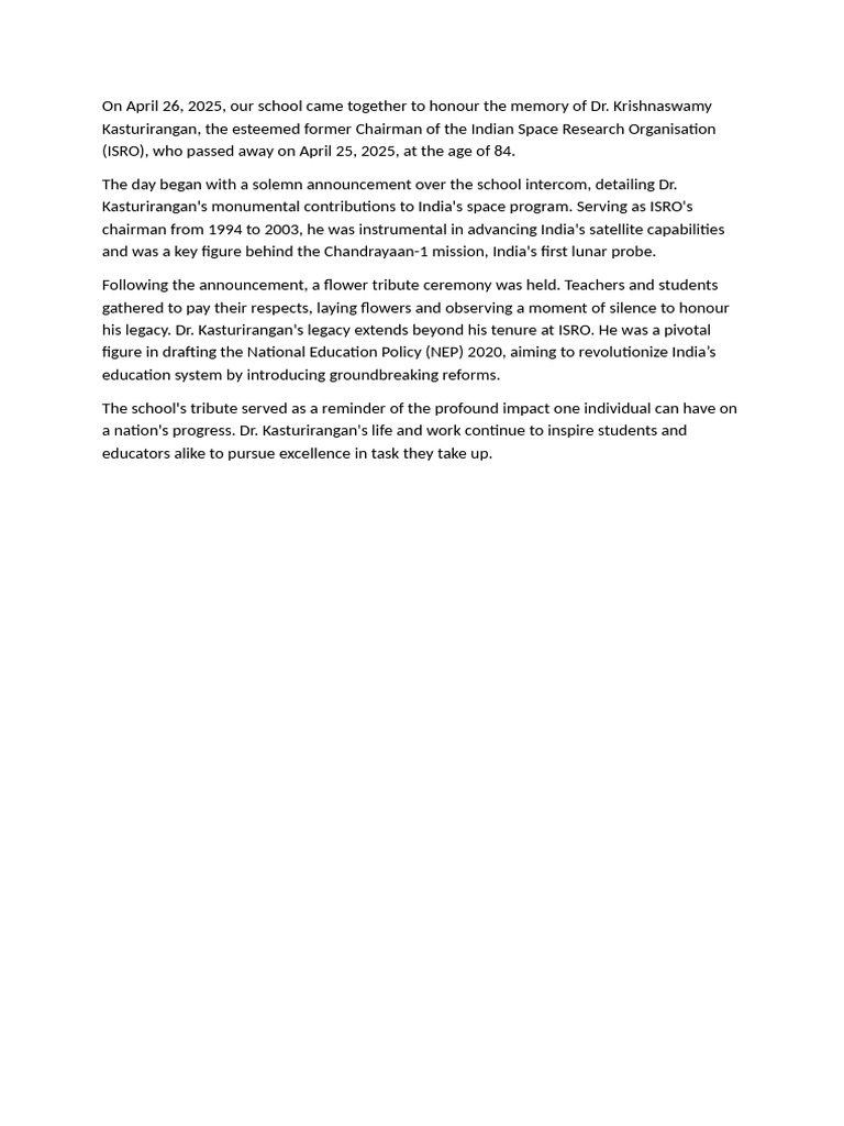 ISRo Chairman report | PDF