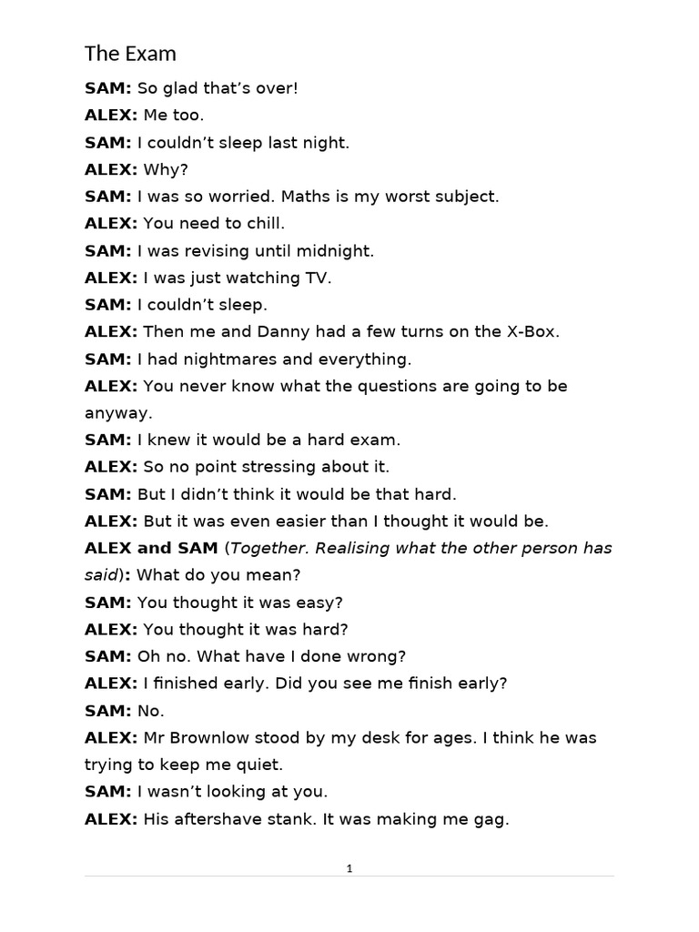 Y7 Duologue 'The Exam' Script | PDF