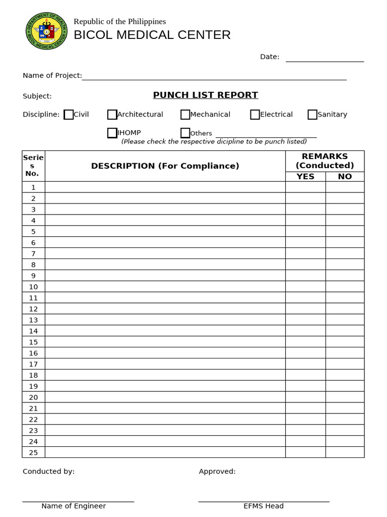 Punch List Report Form | PDF