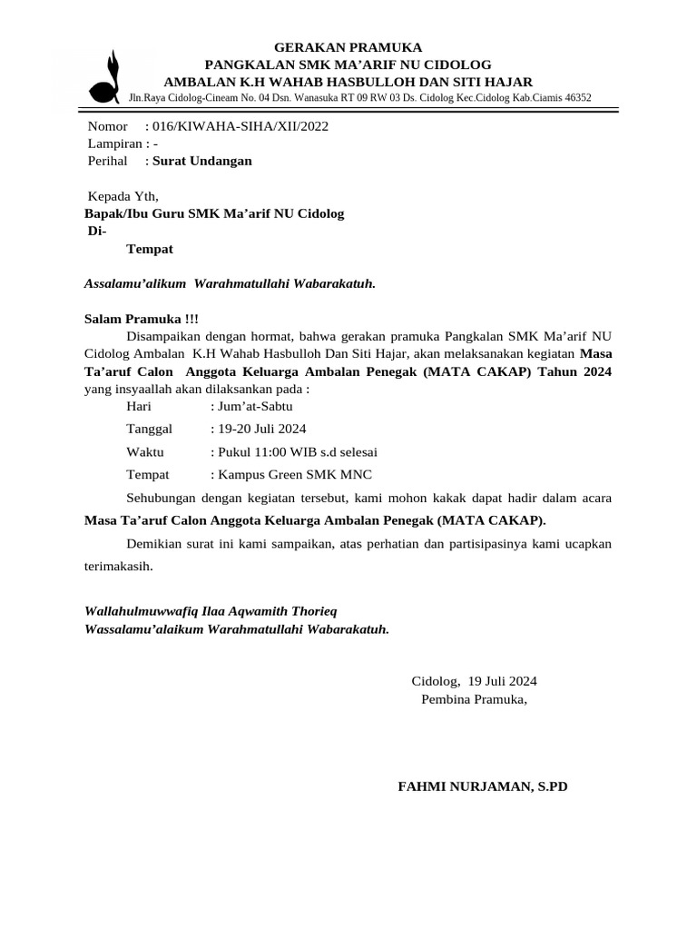 Surat Undangan Pramuka | PDF