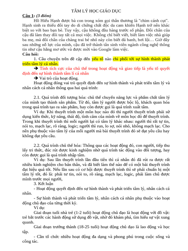 DẠNG CÂU ÔN TẬP TLHGD - guiSVien | PDF