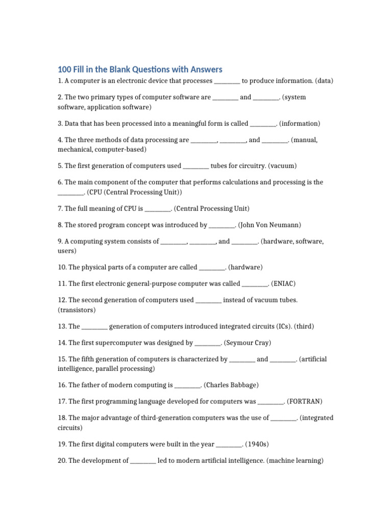 100 Computer Knowledge Questions & Answers | PDF | Computer Virus ...